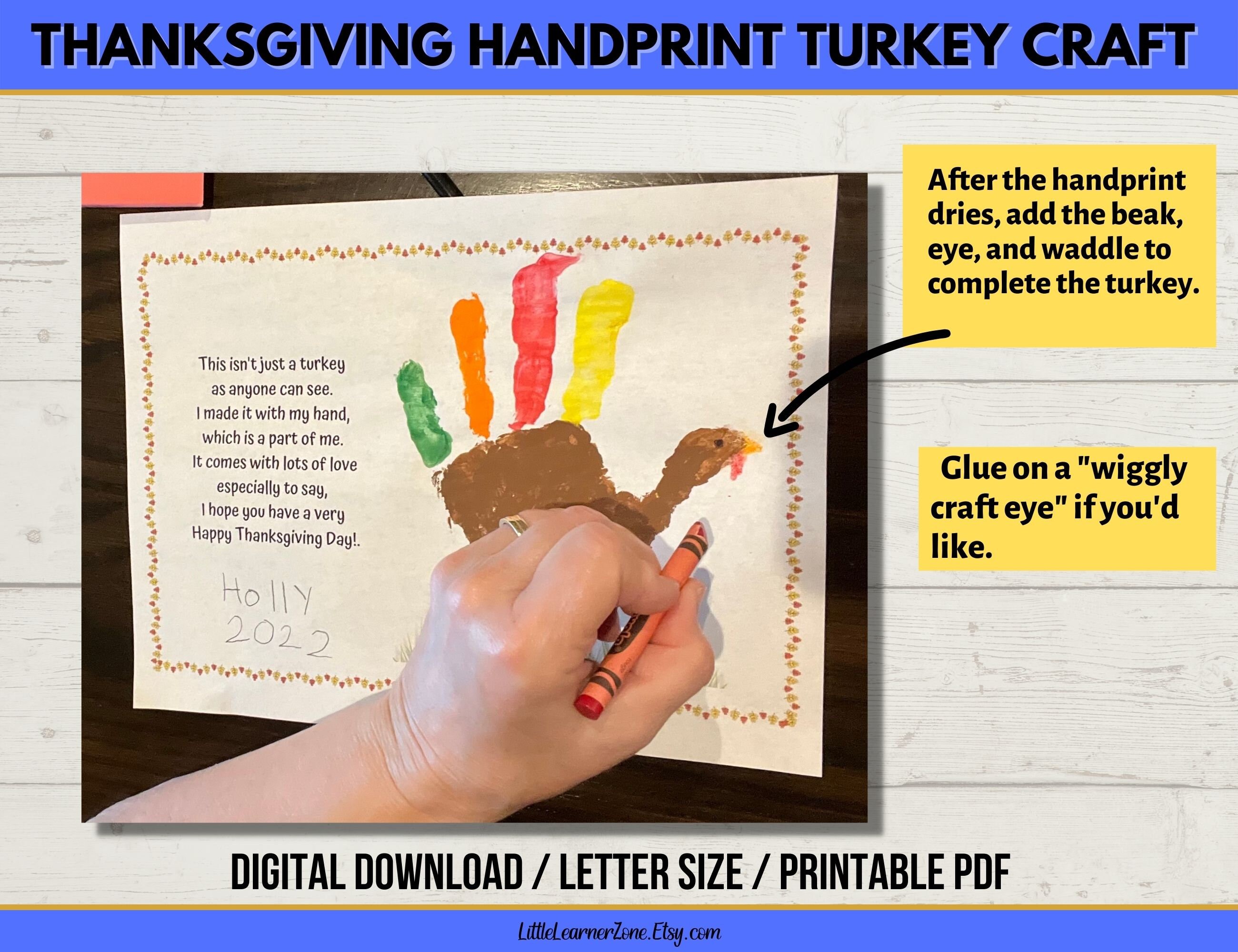 Thanksgiving Handprint Turkey Craft Printable, Handprint Turkey Poem ...