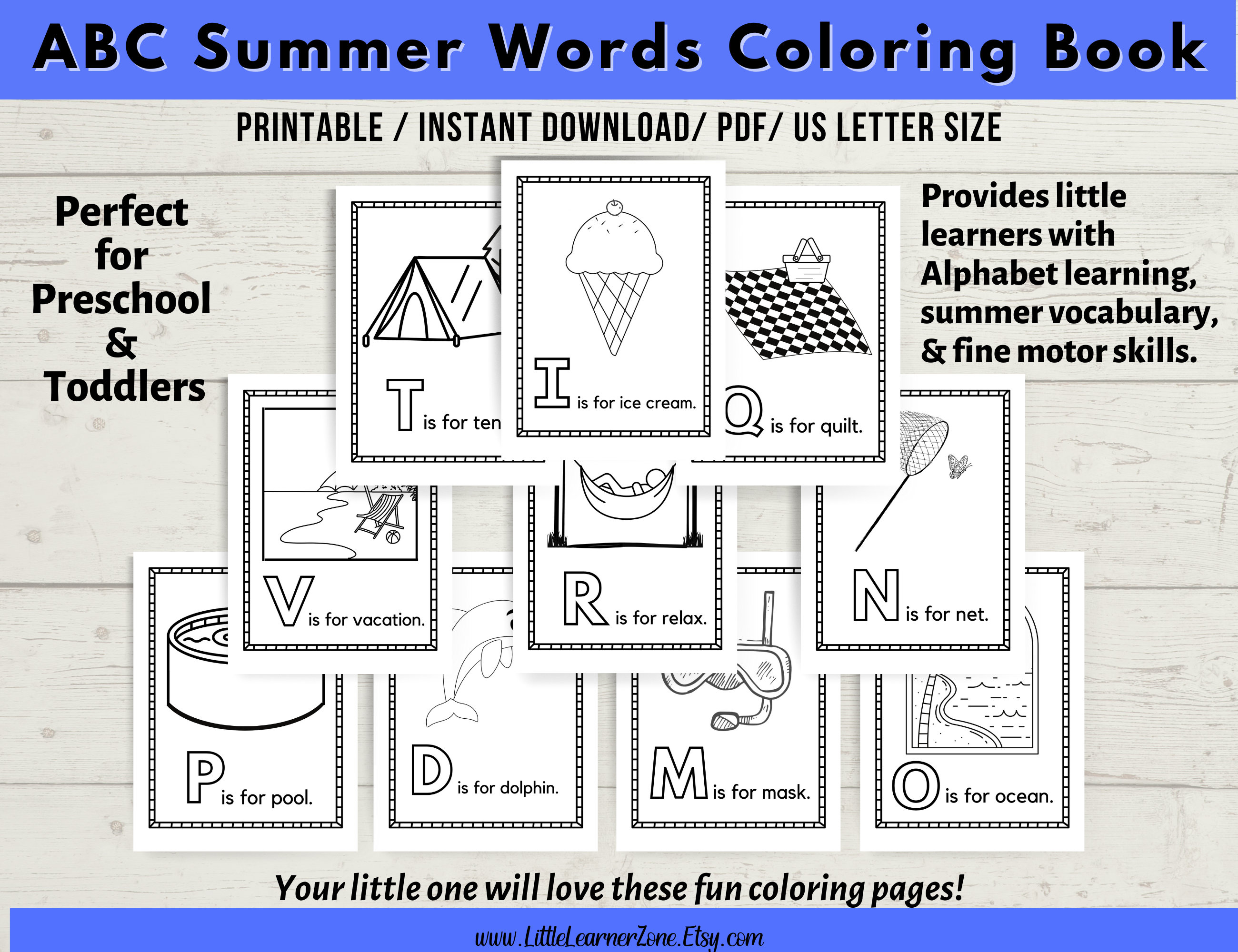 Summer Alphabet Coloring Book, Printable ABC Coloring Book for ...