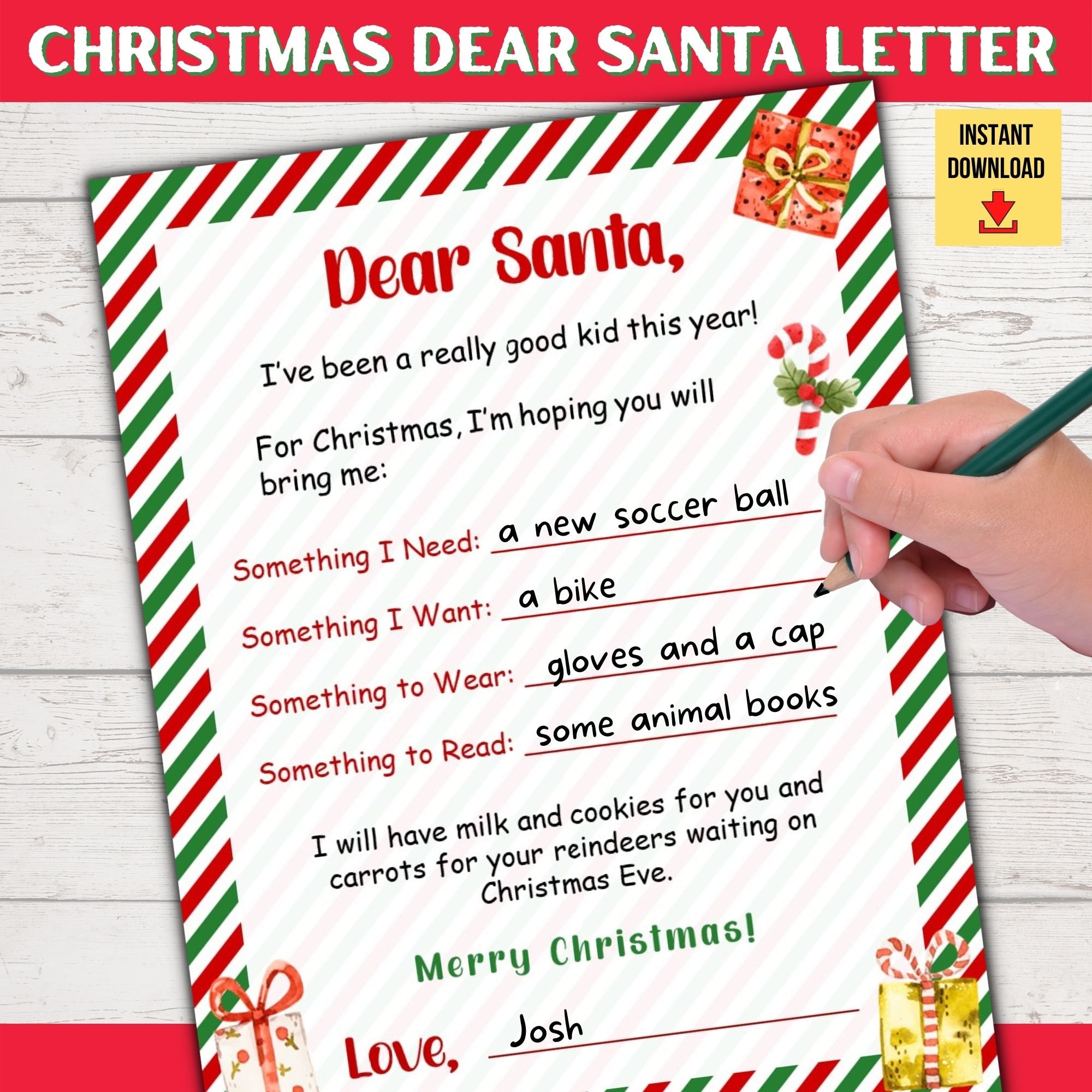 Printable Santa Letter With Envelope, Children's Letter to Santa, Kid's ...