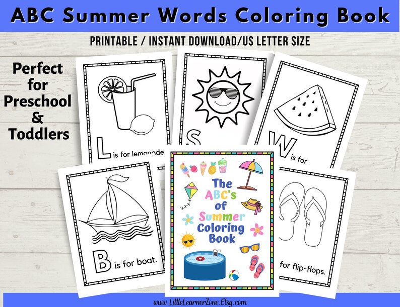 Summer Alphabet Coloring Book, Printable ABC Coloring Book for ...