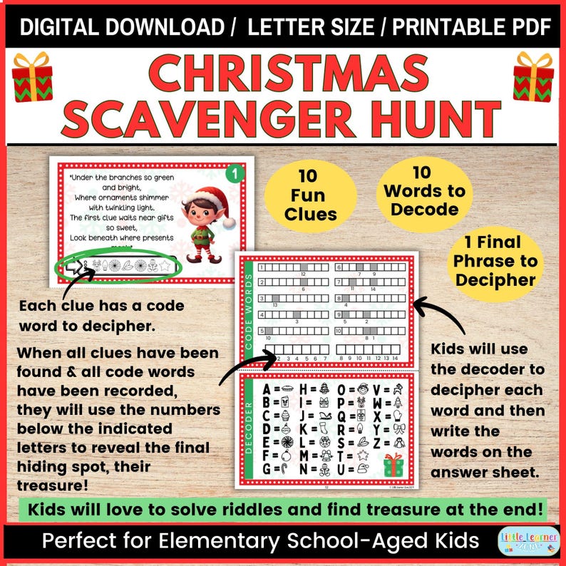 Christmas Scavenger Hunt for Kids, Indoor Treasure Hunt, Kids Clue ...