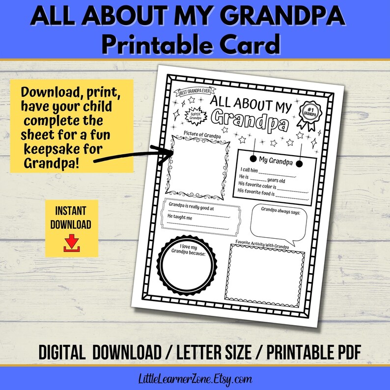 All About Grandpa Printable Card, Kids Father's Day Printable ...