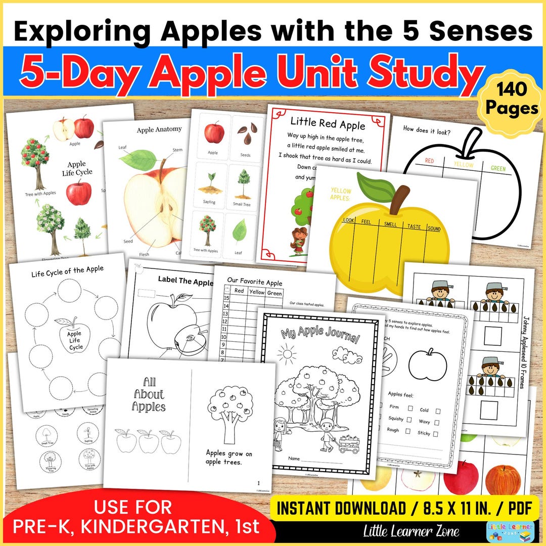 Apple Unit Study Homeschool Printable 5 Day Apple Activity Bundle ...