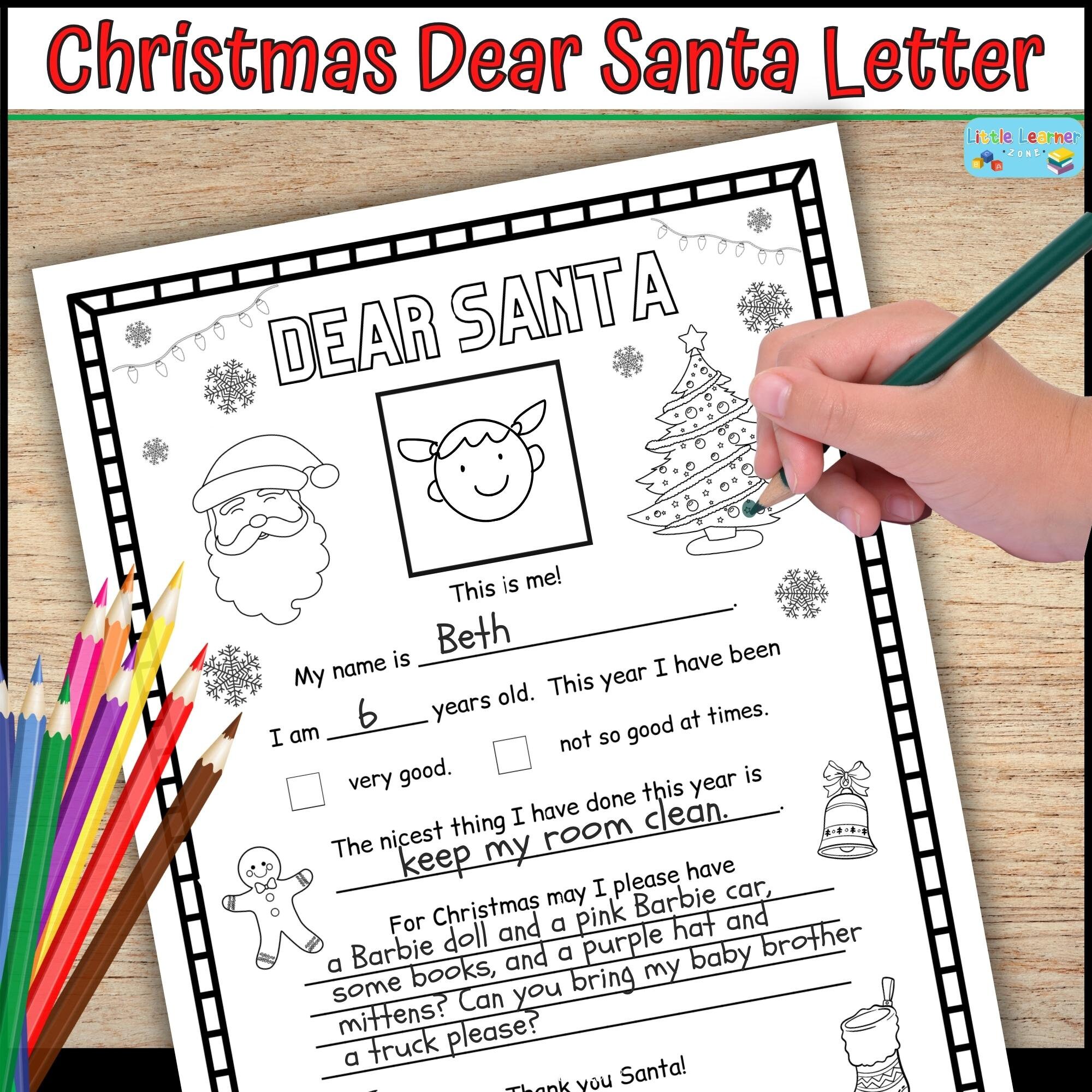 Letter to Santa Coloring Page, Printable Dear Santa Letter, Kid's ...