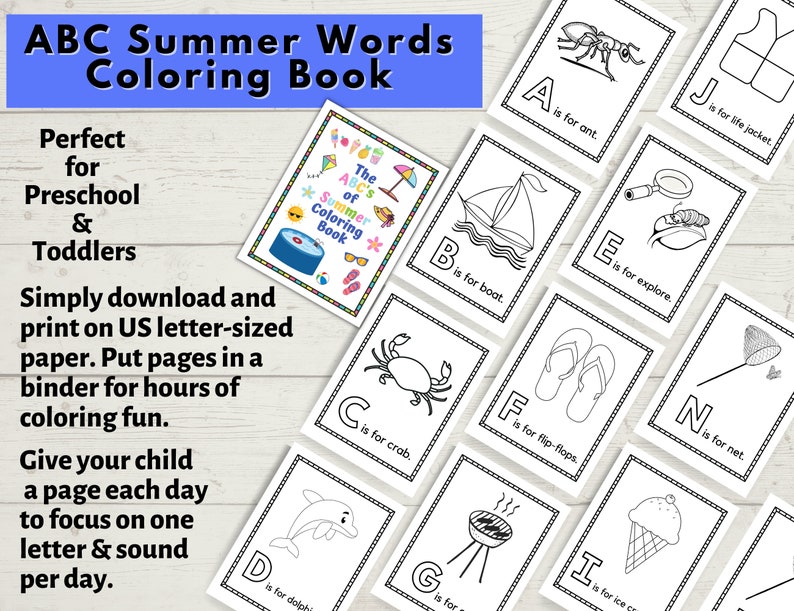 Summer Alphabet Coloring Book, Printable ABC Coloring Book for ...