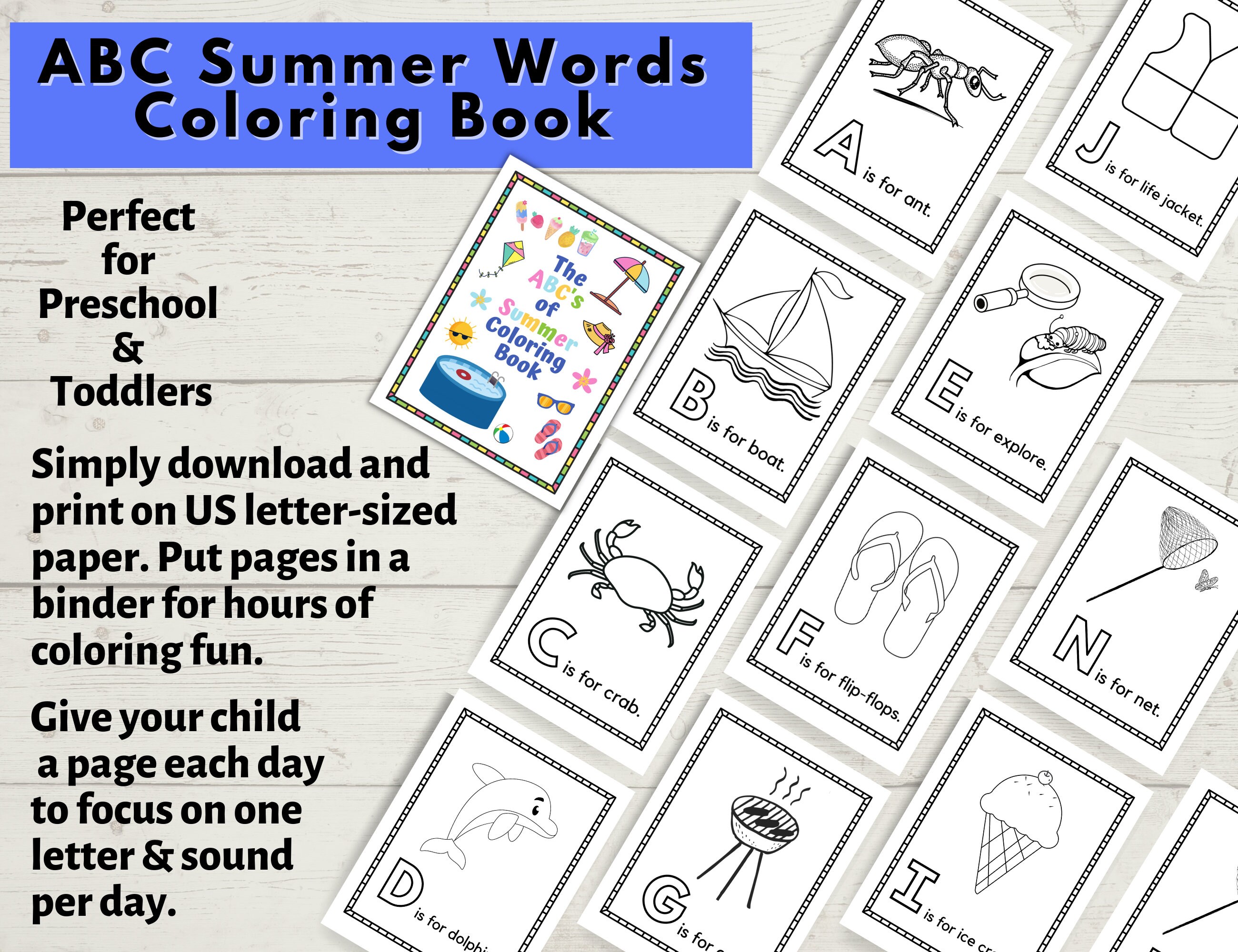 Summer Alphabet Coloring Book, Printable ABC Coloring Book for ...