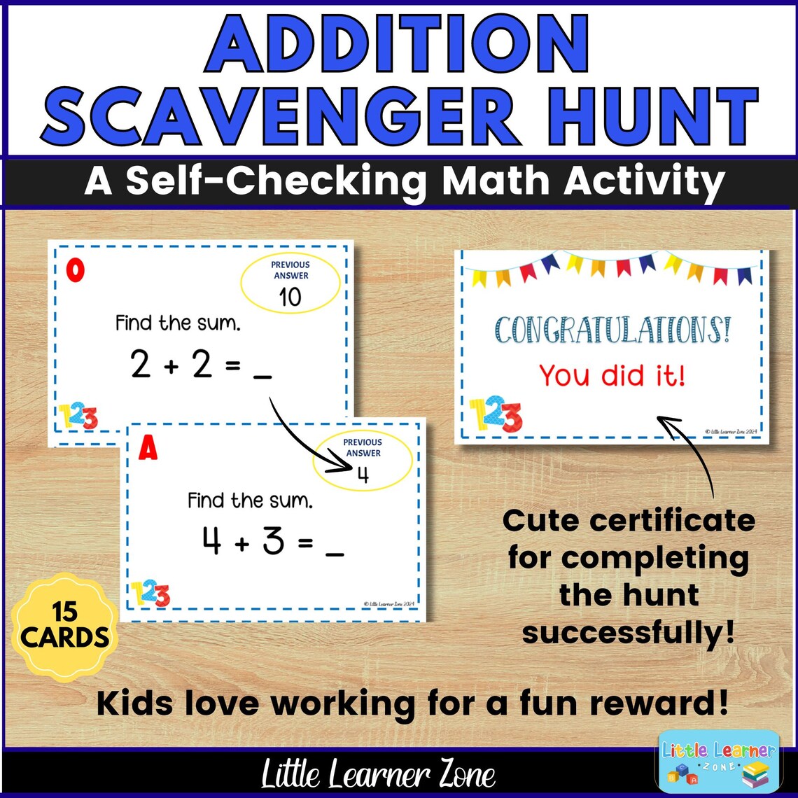 Addition Scavenger Hunt Math Activity Printable, Interactive Math Game ...
