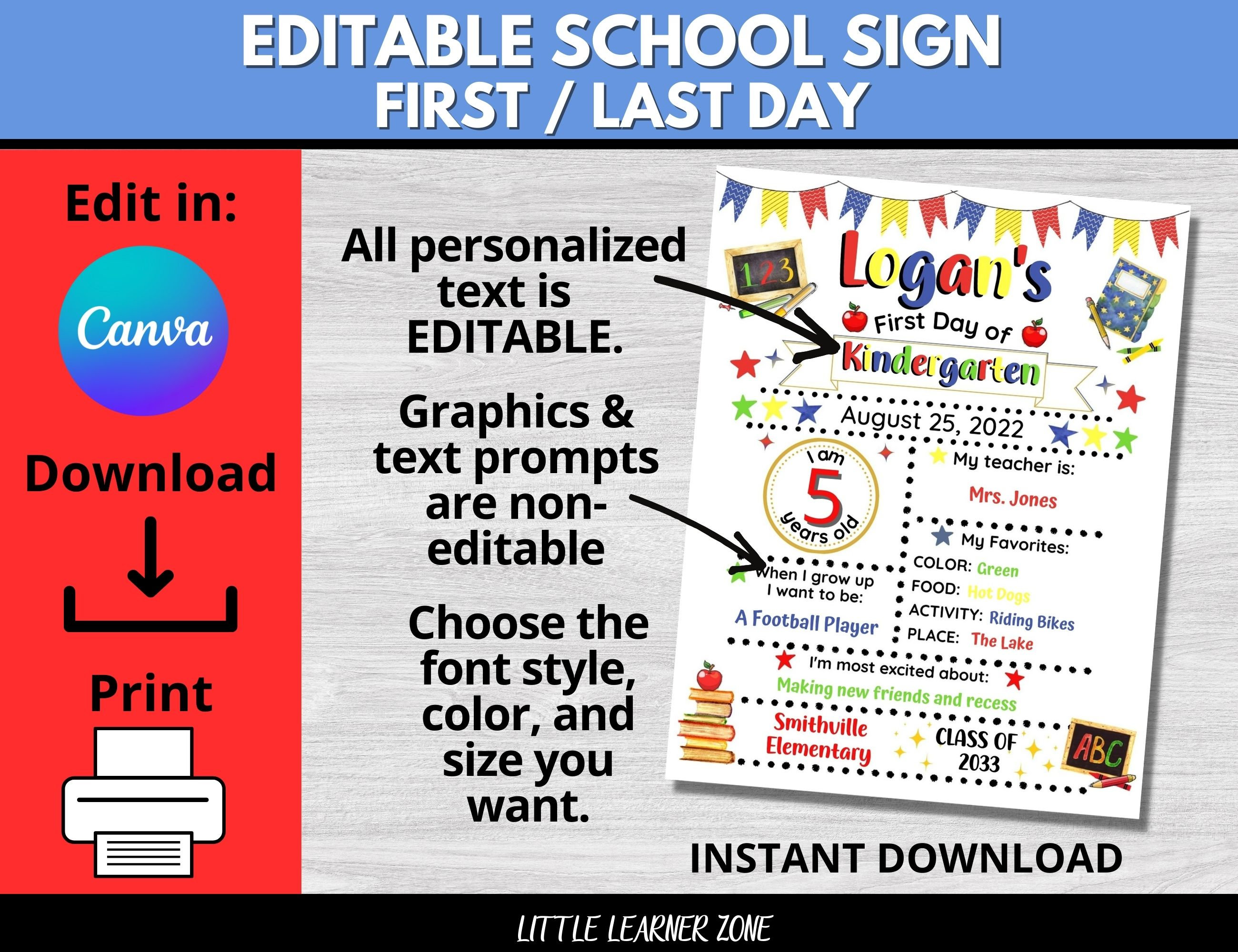 First Day of School Editable Sign, First Day, Last Day School Printable ...
