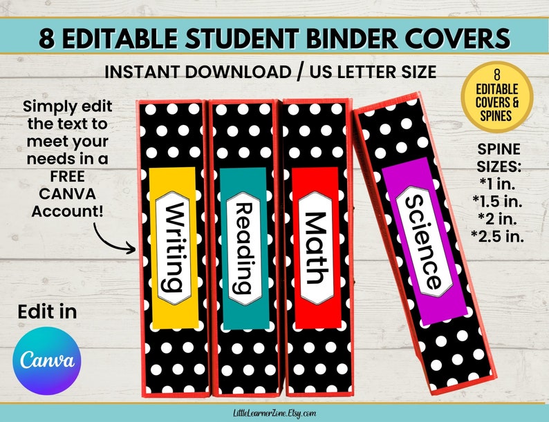 Editable Colorful Binder Covers & Spines, Editable Student Binder ...