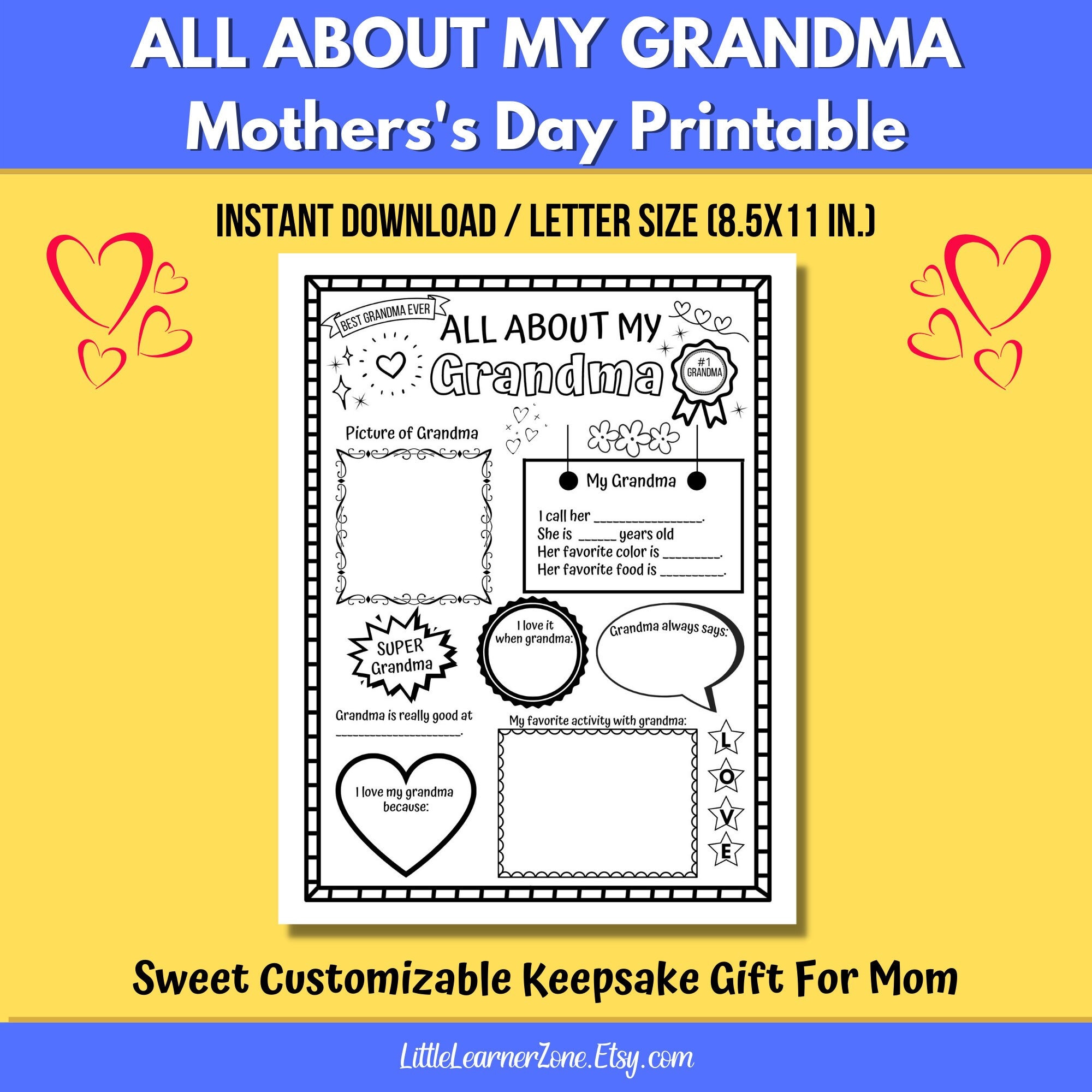 All About My Grandma Printable, Kids Mother's Day Printable ...