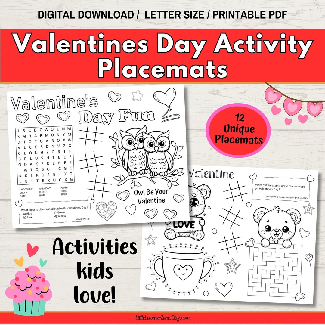 Valentine's Day Activity Placemats Kid's Printable Valentine's Day ...