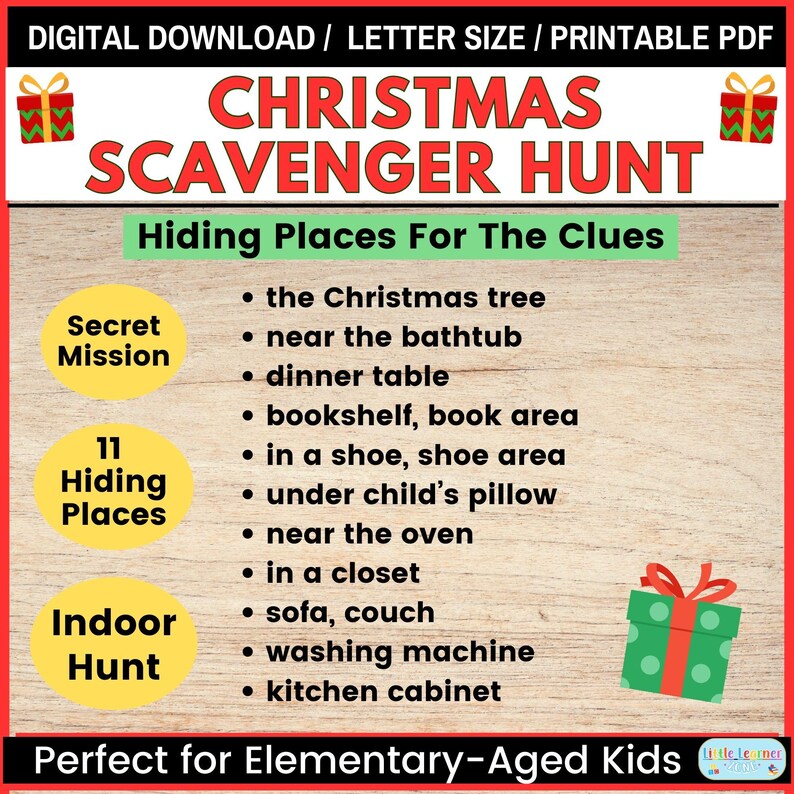 Christmas Scavenger Hunt for Kids, Indoor Treasure Hunt, Kids Clue ...