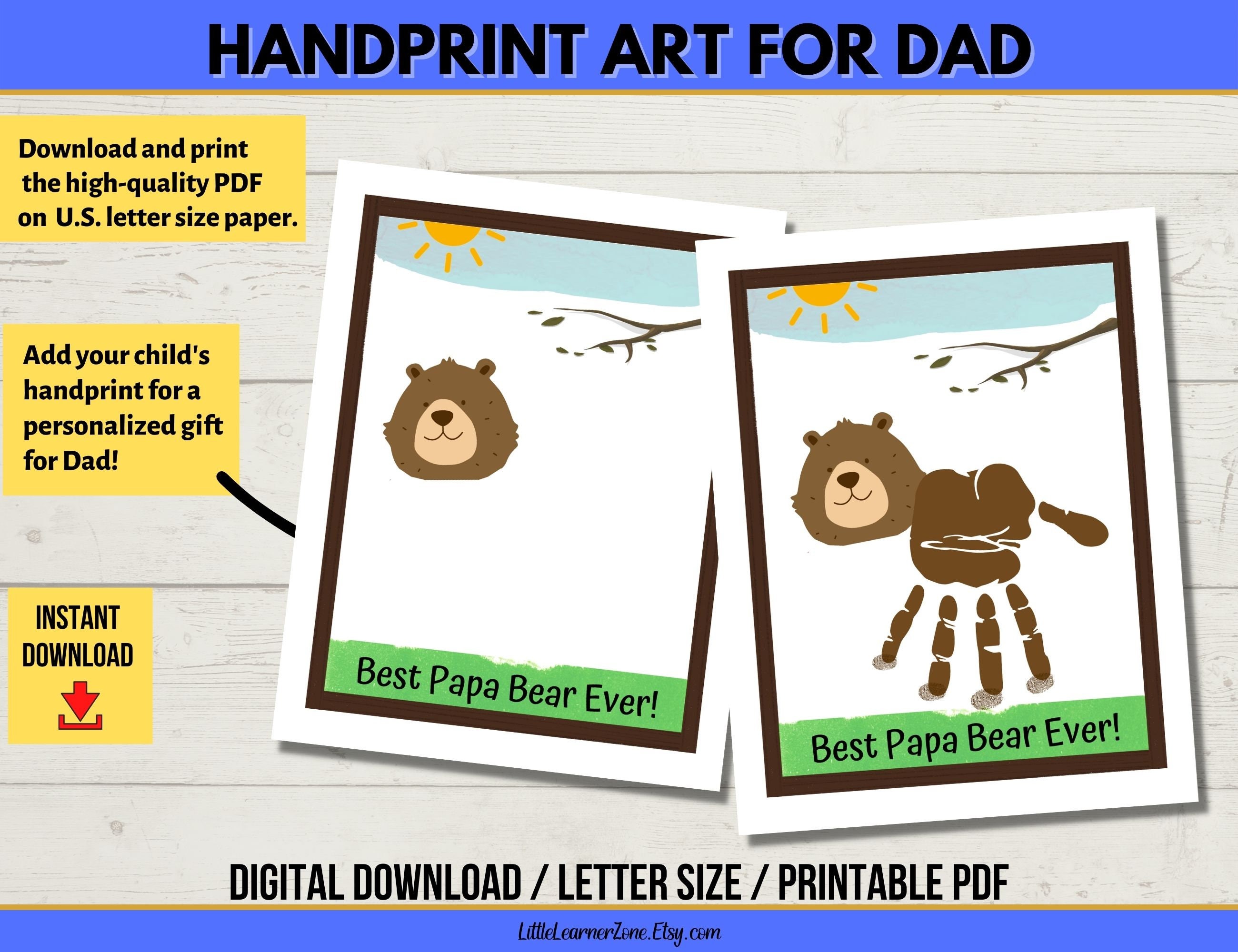 Personalized Dad Handprint Art Printable, Father's Day Handprint Gift ...