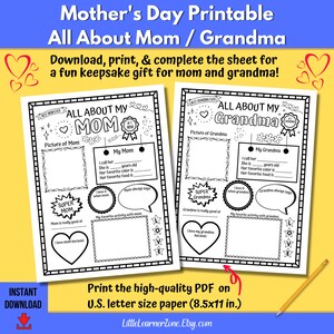 All About My Mom All About My Grandma Printable Kids | Etsy