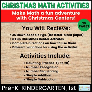 Christmas Math Activity Centers, Math Activities for Kindergarten Pre-k ...