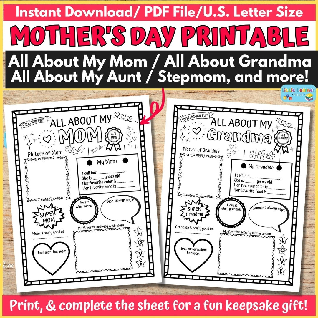 All About My Mom All About My Grandma Printable, Kids Mother's Day ...
