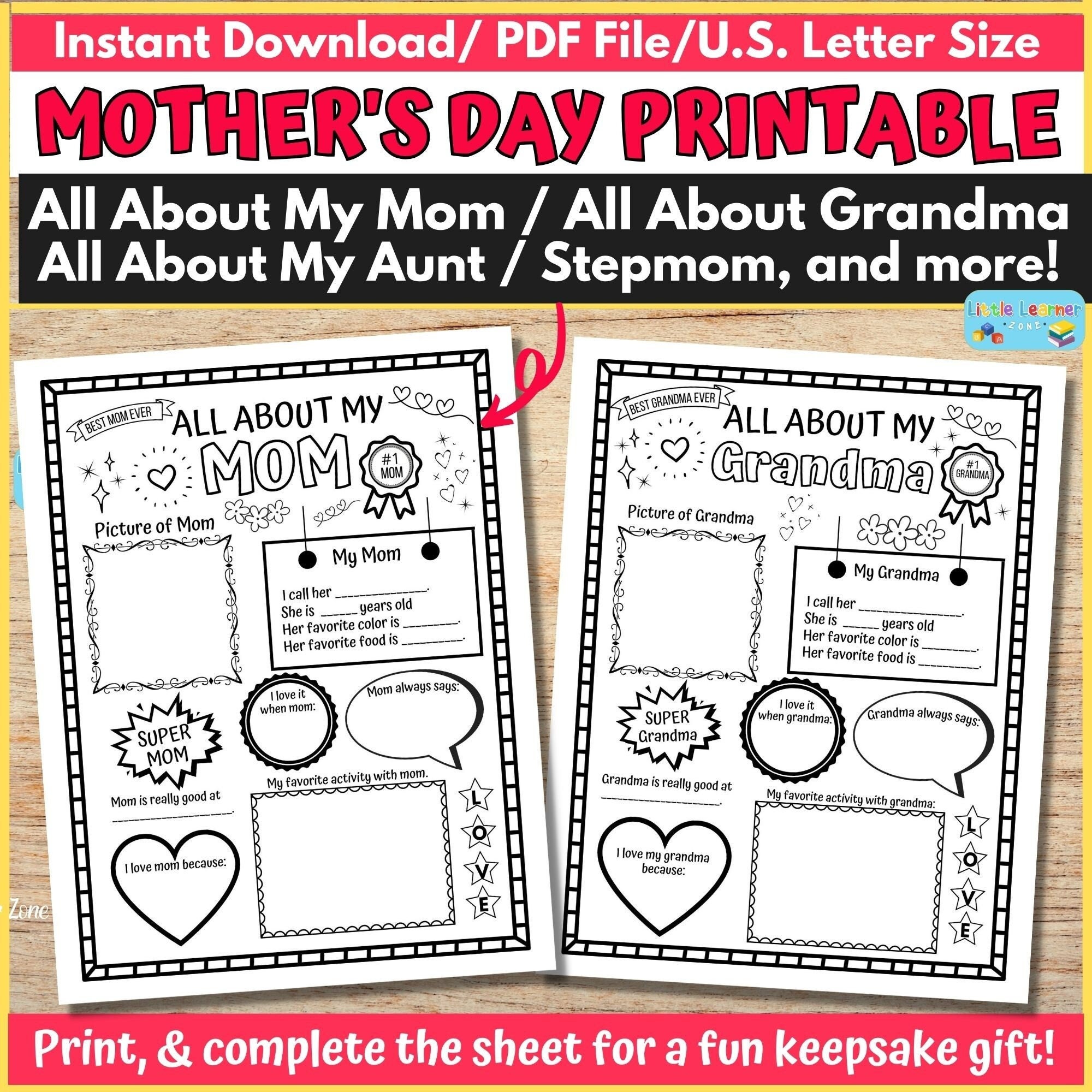 All About My Mom All About My Grandma Printable, Kids Mother's Day ...