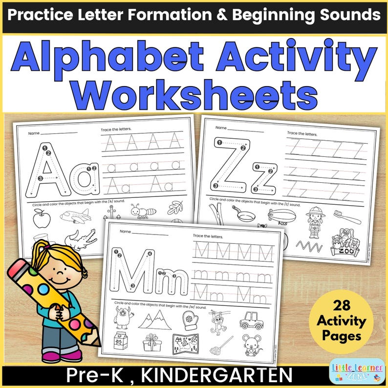 Alphabet Worksheets A-Z Printable Beginning Sounds ABC Activity ...