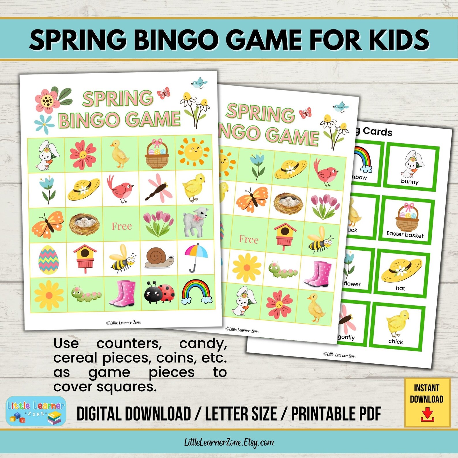Spring Bingo Game for Kids, Spring Printable Game, Spring Family ...