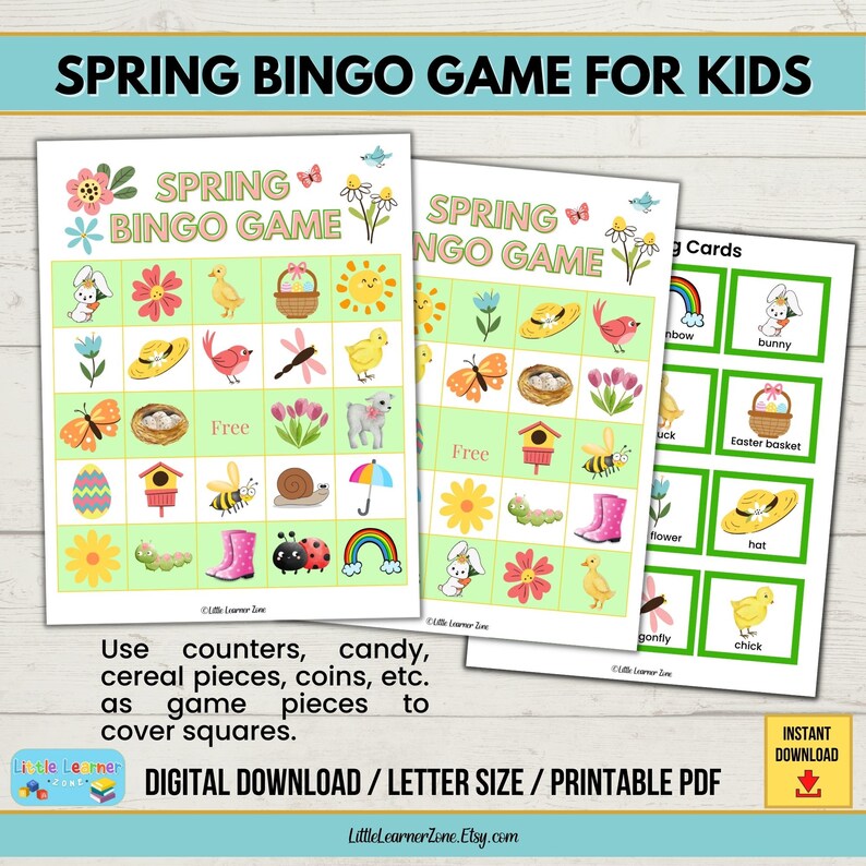 Spring Bingo Game for Kids, Spring Printable Game, Spring Family ...