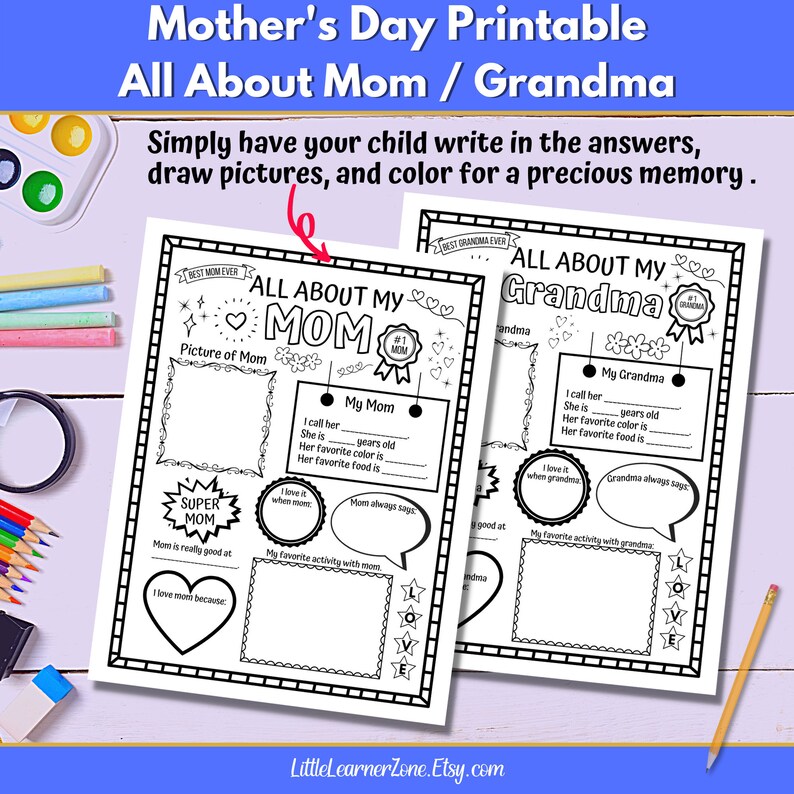 All About My Mom All About My Grandma Printable Kids | Etsy