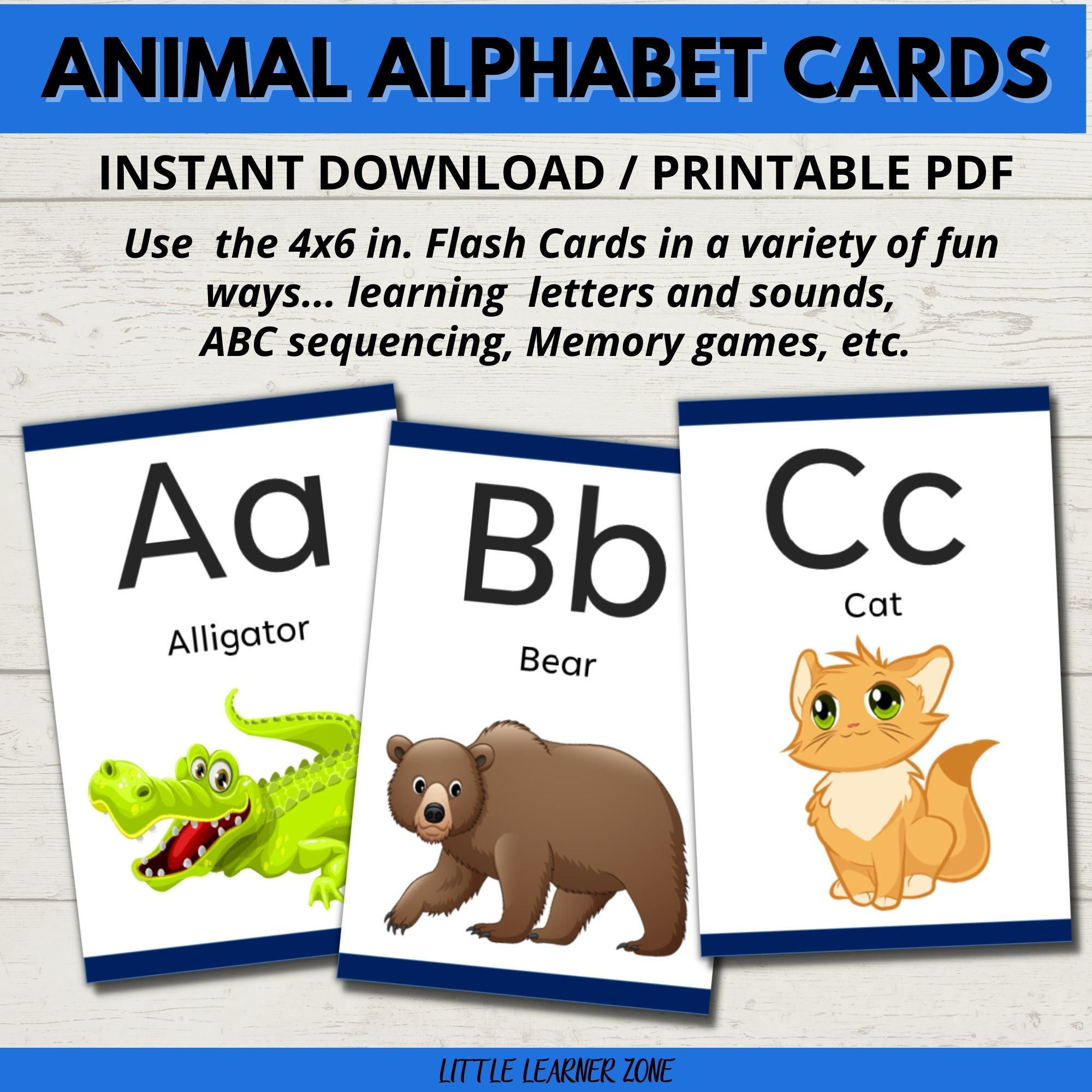 Animal Alphabet Card Set, Alphabet Flash Cards, ABC Wall Cards, ABC ...