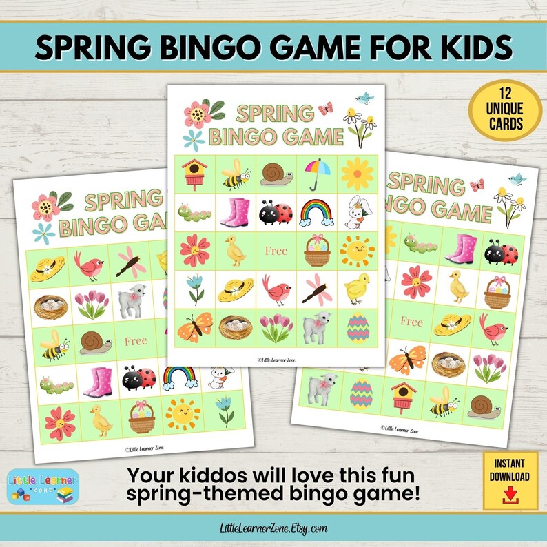 Spring Bingo Game for Kids, Spring Printable Game, Spring Family ...