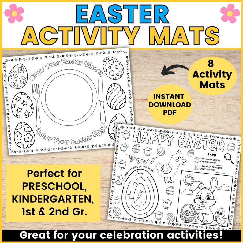 Easter Activity Placemat Printable Preschool Happy Easter Coloring ...