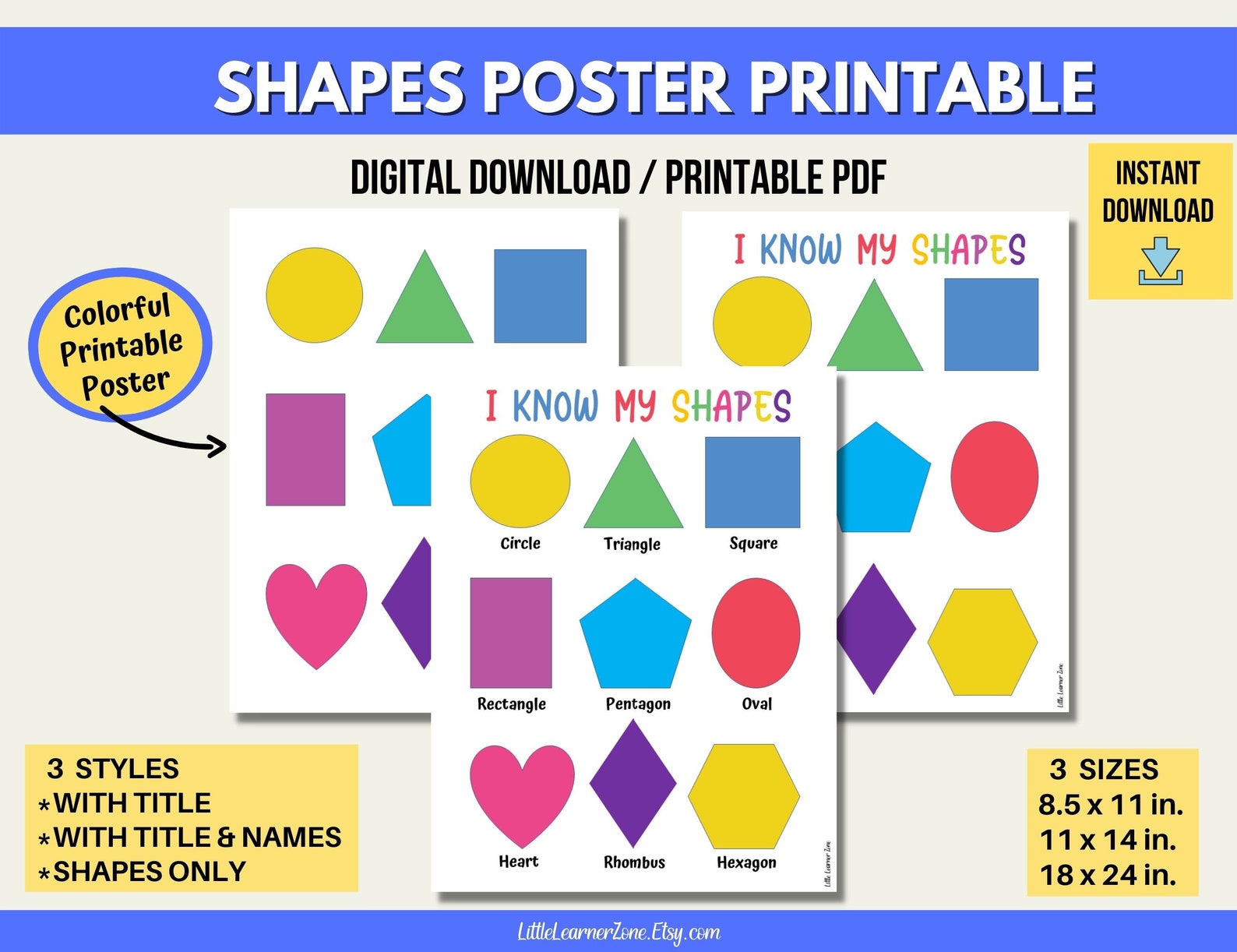 Printable Shapes Poster, Kid's Shapes Chart, Colorful Shapes Chart ...