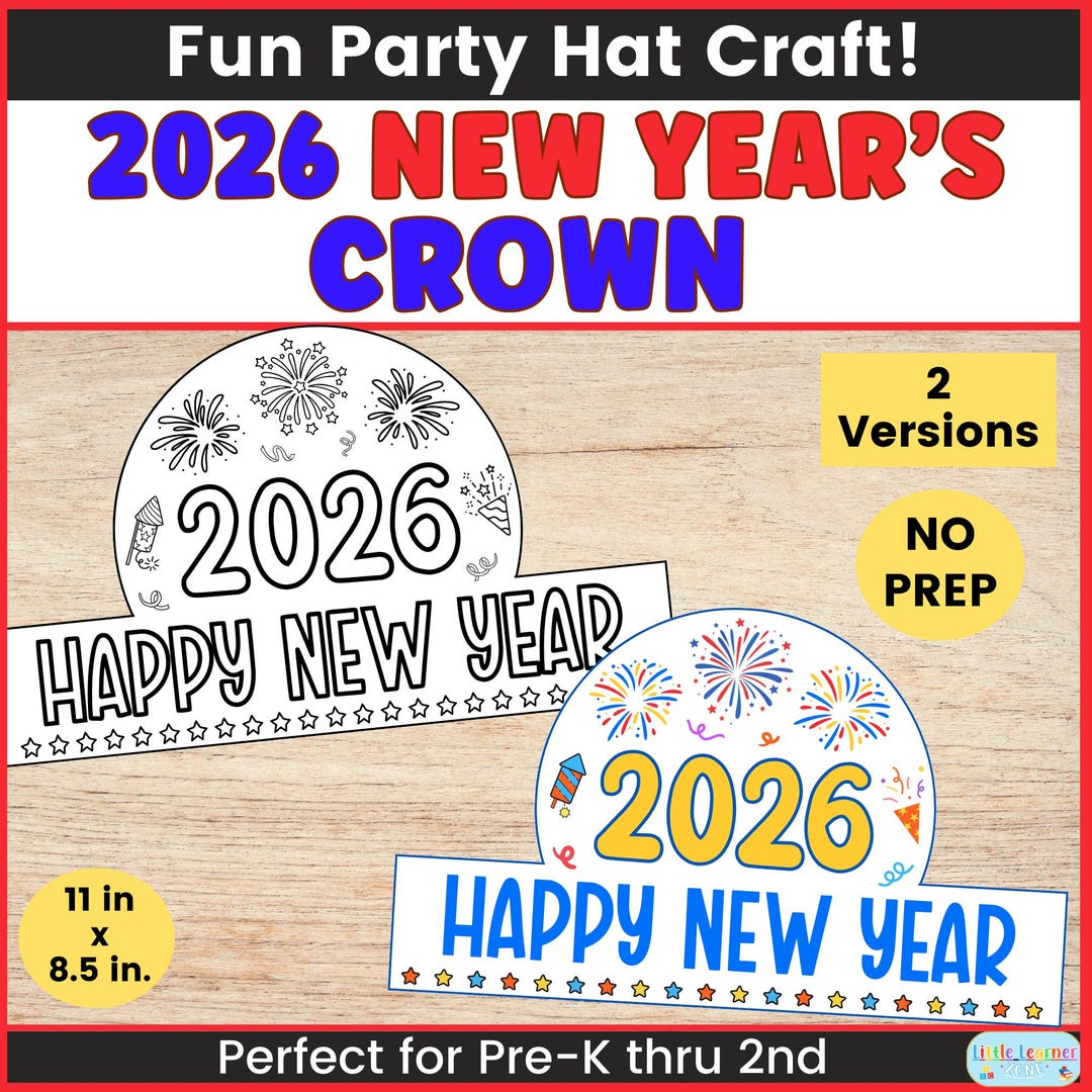 Happy New Year 2026 Crown Printable for Kids, New Year Party Hat Craft ...