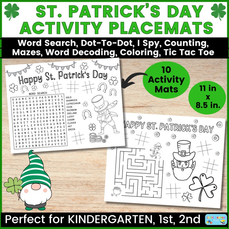 St. Patrick's Day Activity Placemats Kid's Printable St. Patrick's Day ...