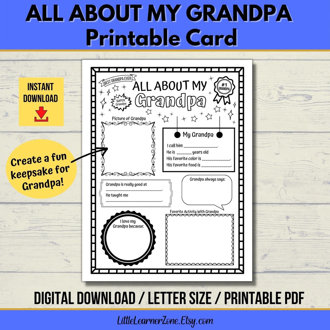 All About Grandpa Printable Card, Kids Father's Day Printable ...