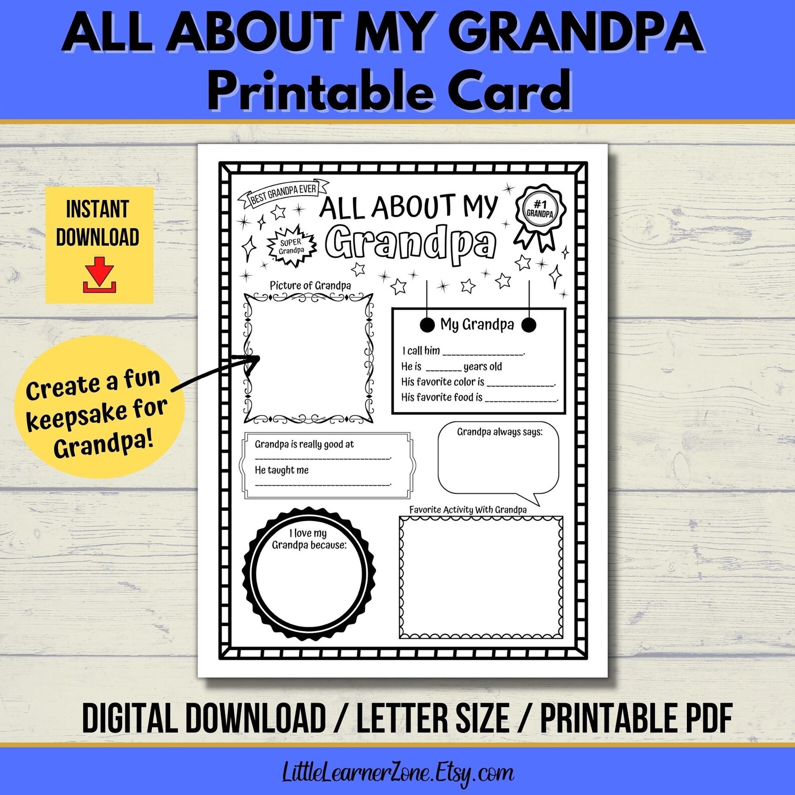 All About Grandpa Printable Card, Kids Father's Day Printable ...