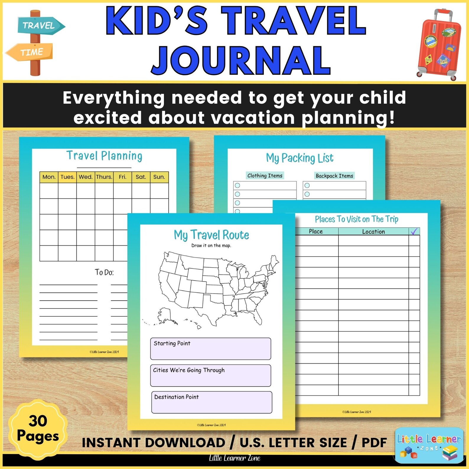 Kid's Travel Journal Printable, Kid's Vacation Memory Journal , Travel ...