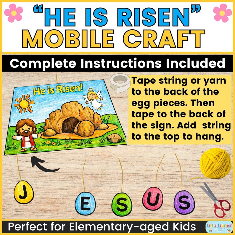 He is Risen Easter Mobile Craft, Resurrection Bible Story Activity Kids ...