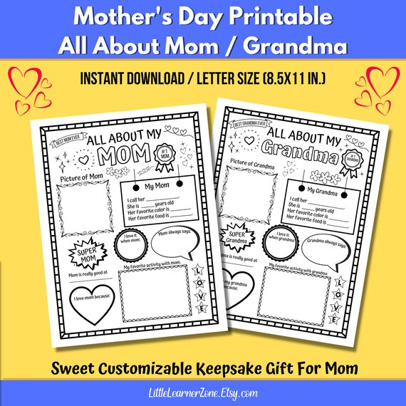 All About My Mom All About My Grandma Printable Kids | Etsy