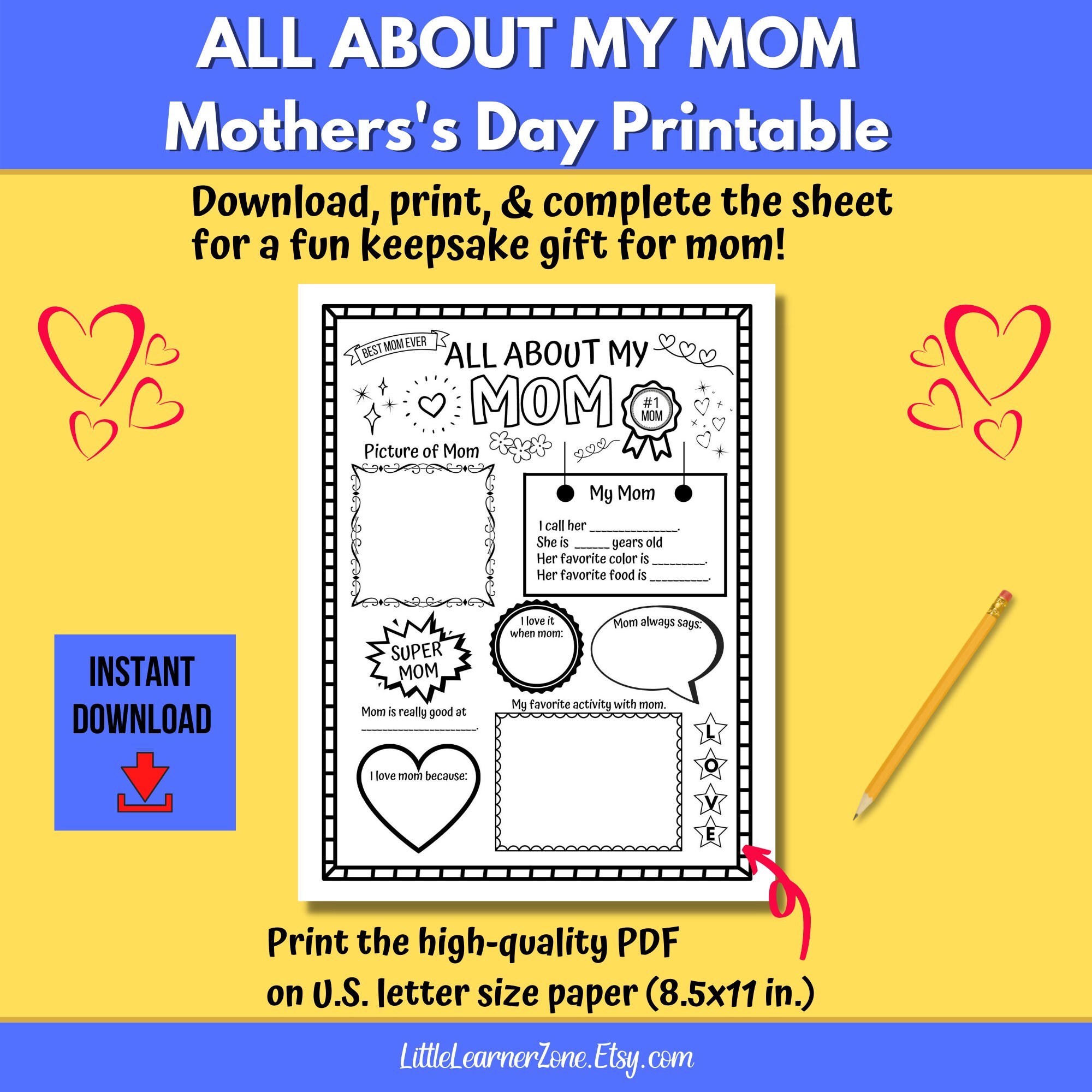 All About My Mom Printable, Mother's Day Printable for Kids, Mother's ...