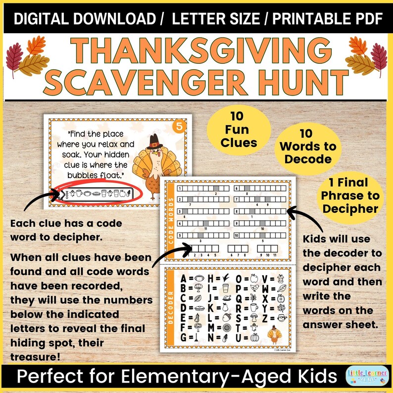 Thanksgiving Scavenger Hunt for Kids, Indoor Treasure Hunt Kids Clue ...