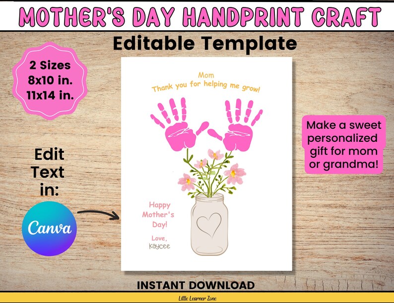 Mother's Day Handprint Craft Personalized Mom Gift From Kids Mother's ...