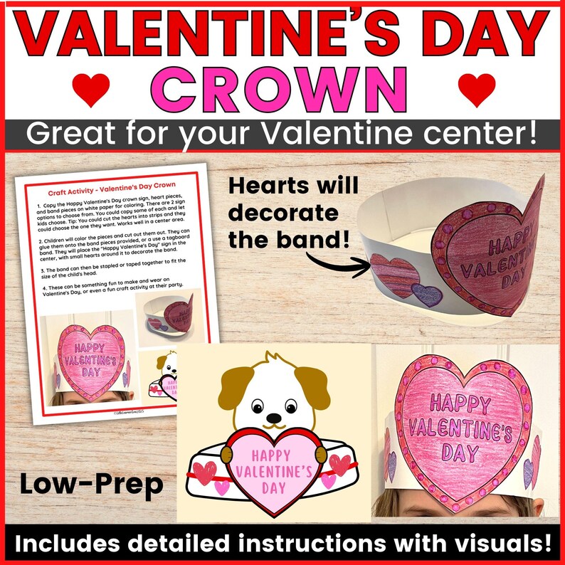 Valentine Crown Craft Printable Valentine Headband for Kids Valentine ...