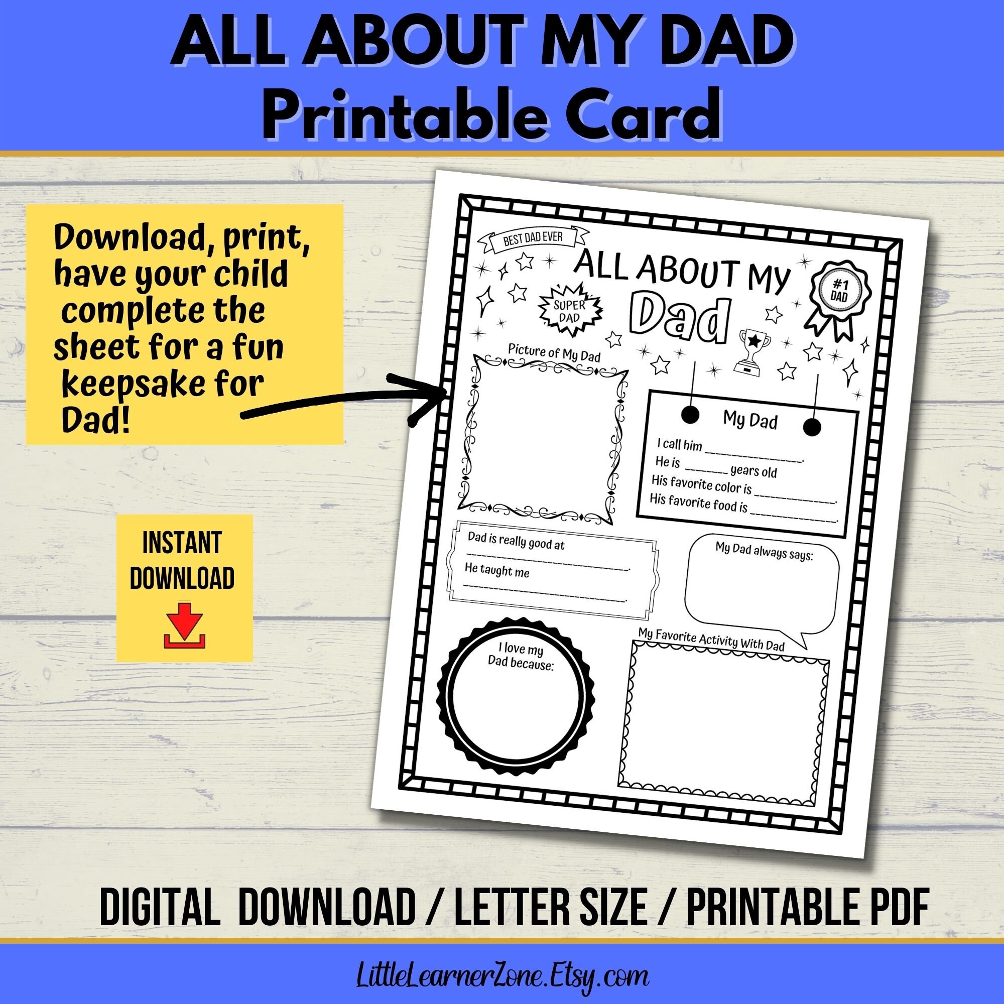 All About Dad Printable Card, Fathers Day Printable for Kids, Kid's ...
