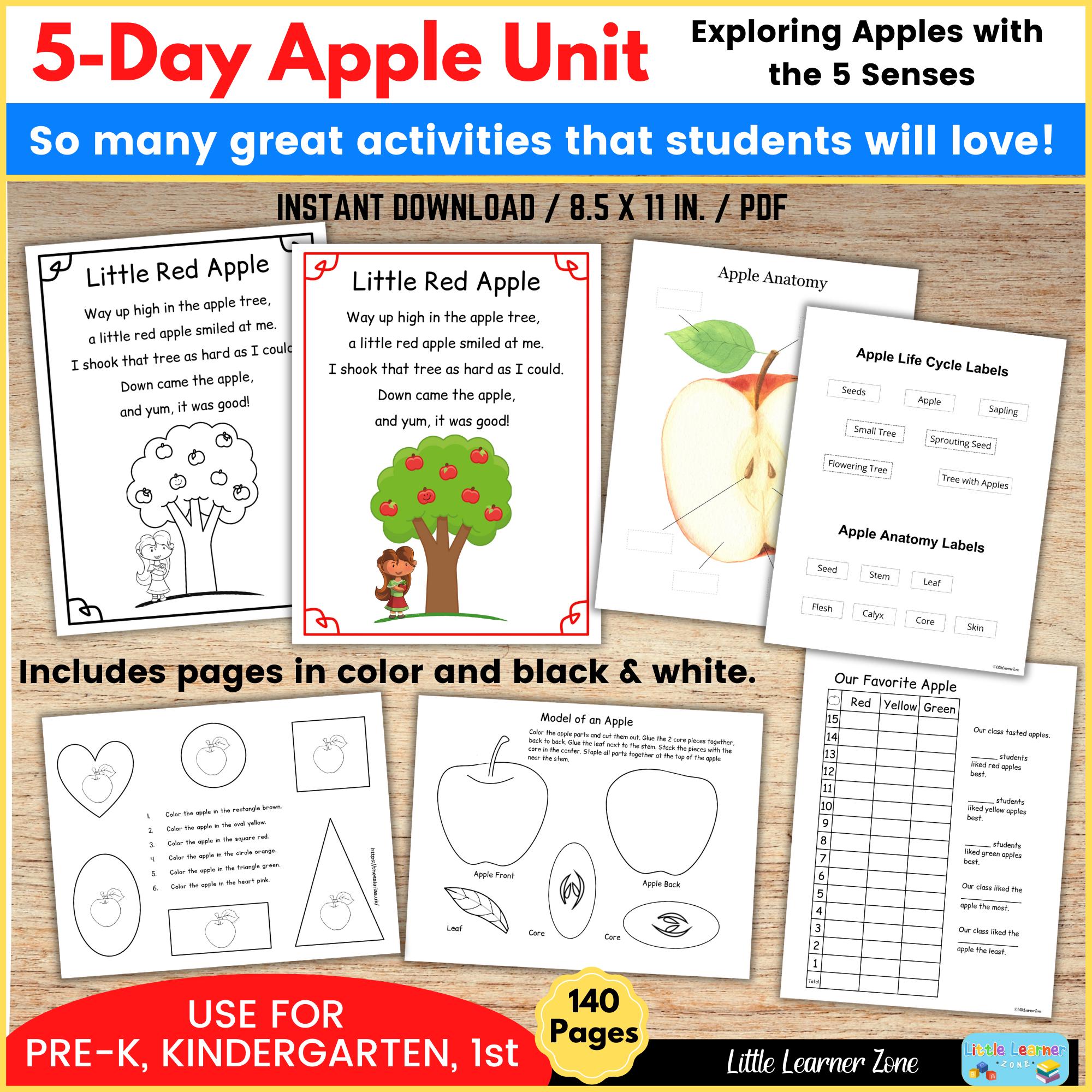 Apple Unit Study Homeschool Printable 5 Day Apple Activity Bundle ...