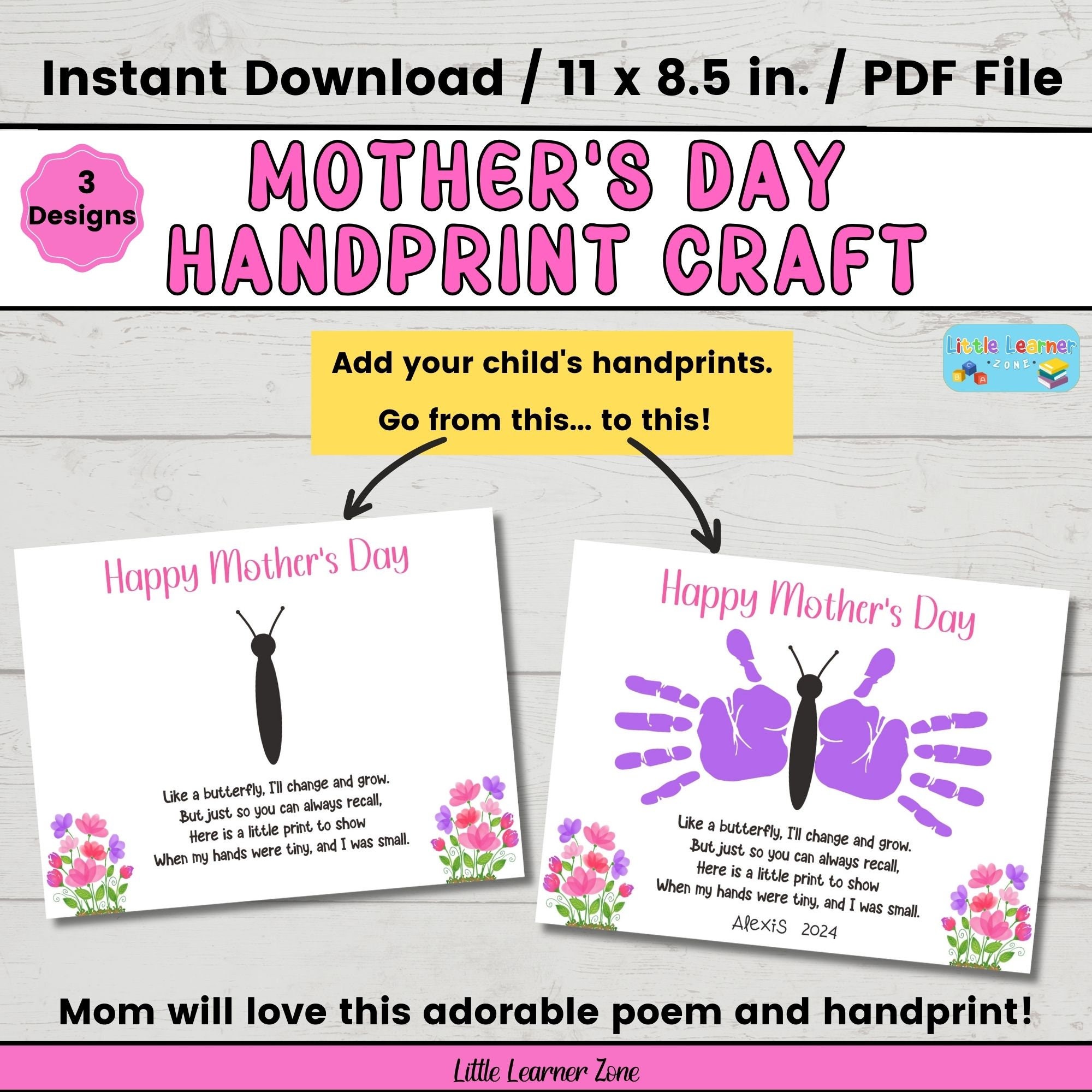 Mother's Day Handprint Craft Activity Personalized Mom Gift From Kids ...