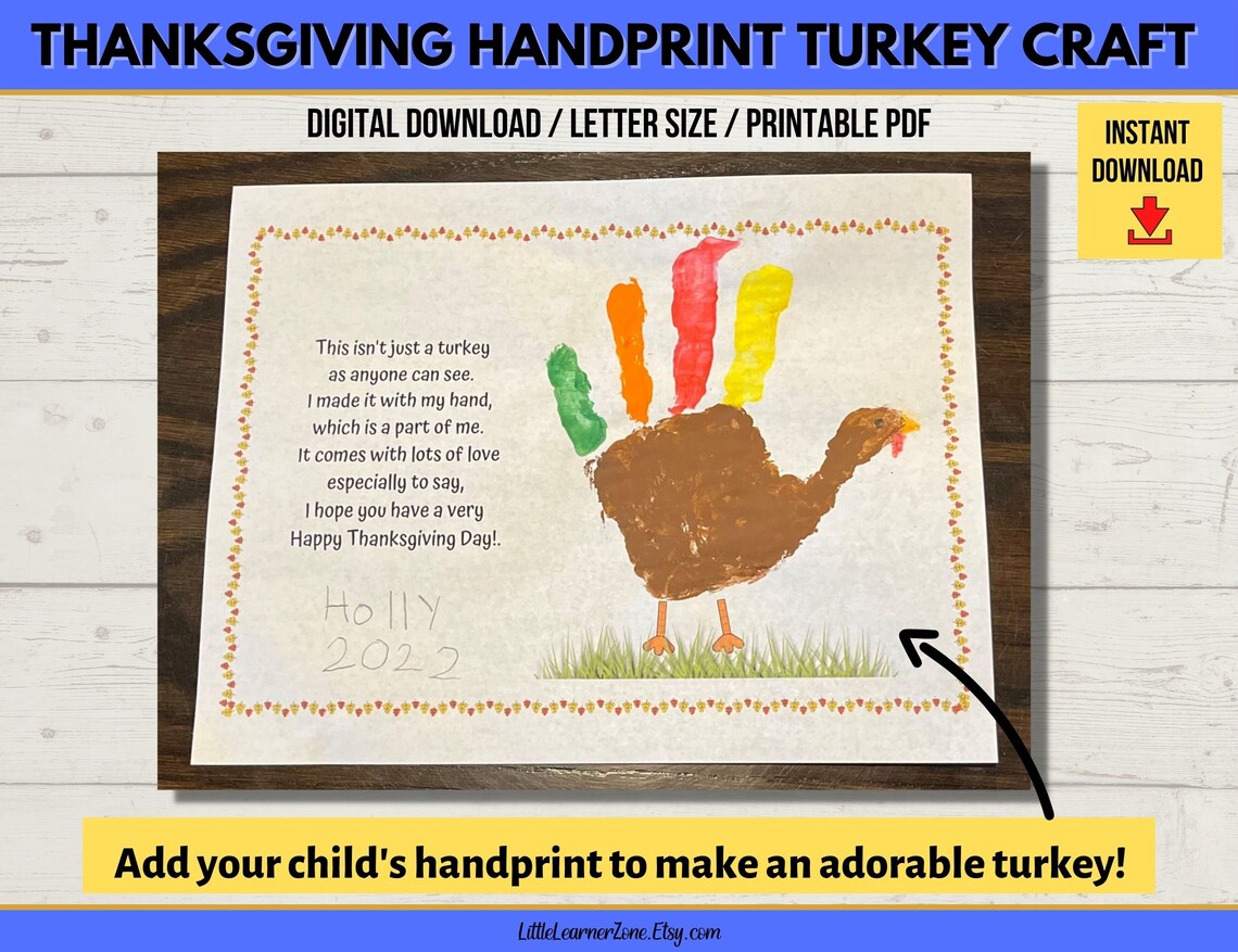 Thanksgiving Handprint Turkey Craft Printable, Handprint Turkey Poem ...
