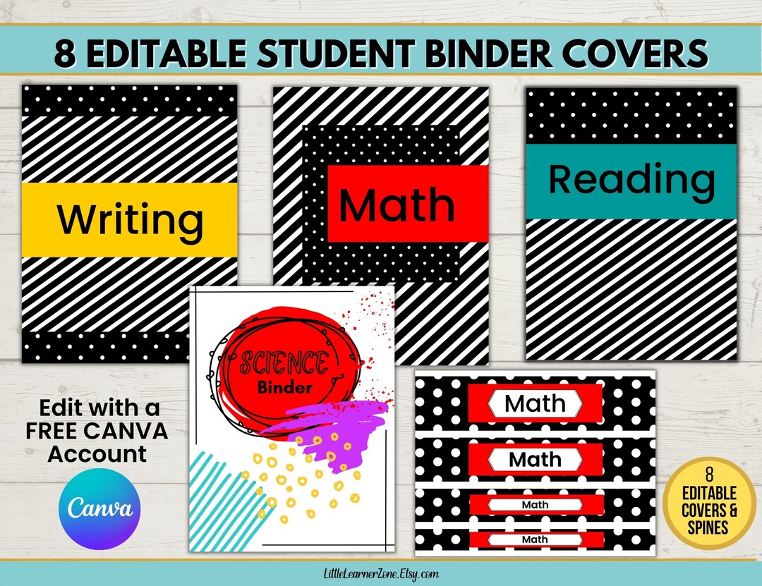 Editable Colorful Binder Covers & Spines, Editable Student Binder ...
