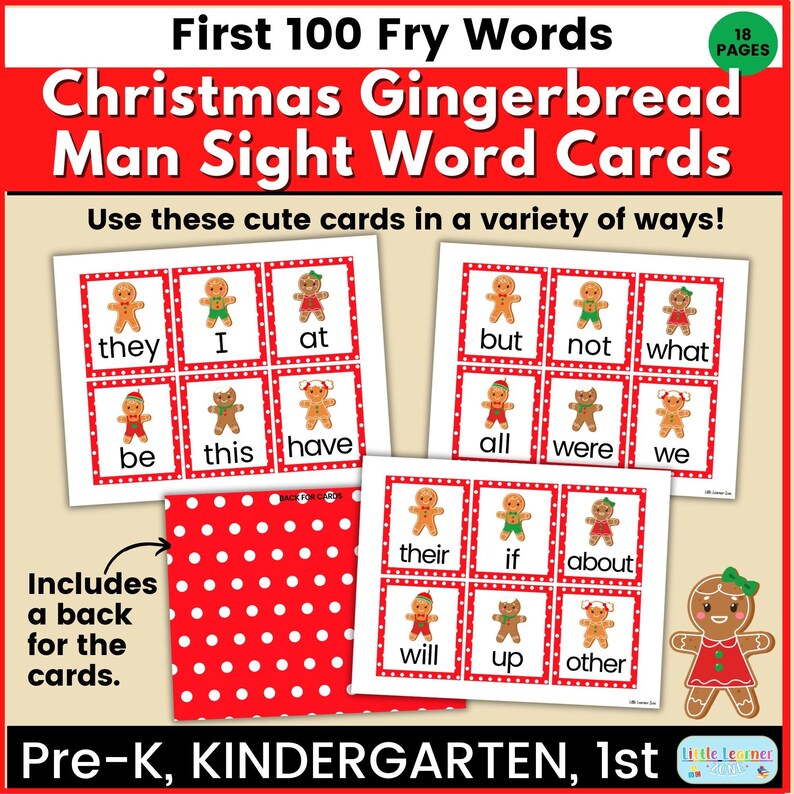 Gingerbread Man Sight Word Cards First 100 Fry Words Printable ...
