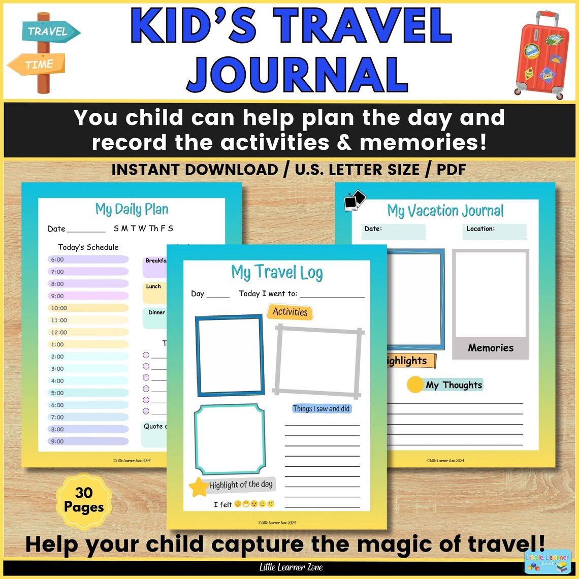 Kid's Travel Journal Printable, Kid's Vacation Memory Journal , Travel ...