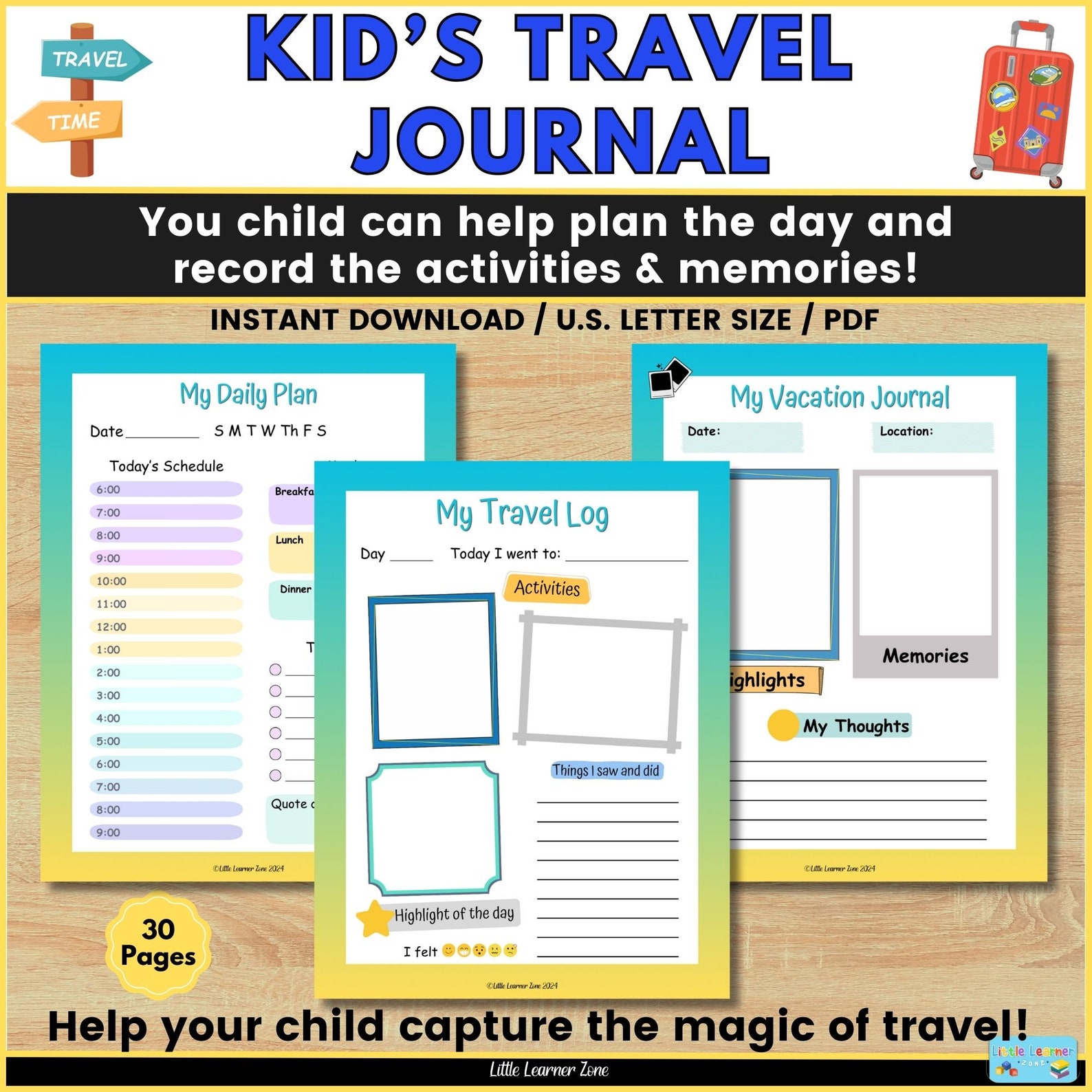 Kid's Travel Journal Printable, Kid's Vacation Memory Journal , Travel ...