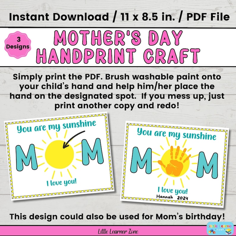 Mother's Day Handprint Craft Activity Personalized Mom Gift From Kids ...
