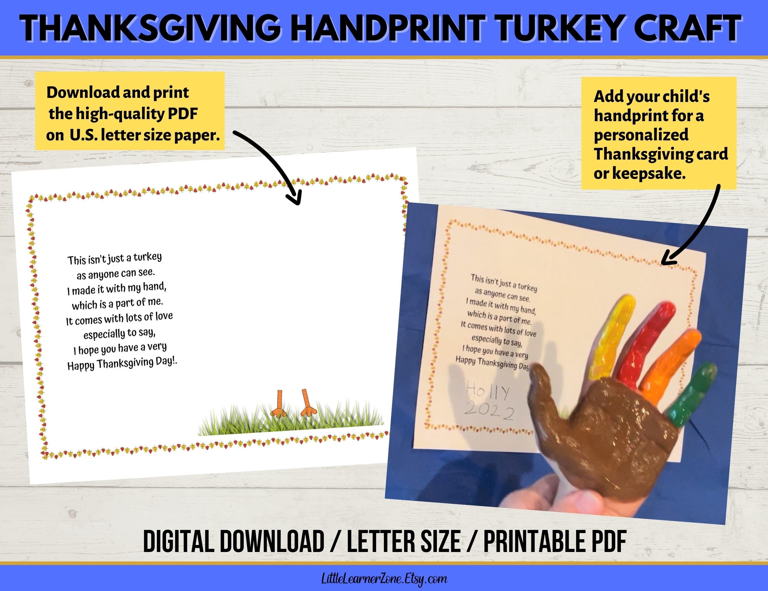 Thanksgiving Handprint Turkey Craft Printable, Handprint Turkey Poem ...